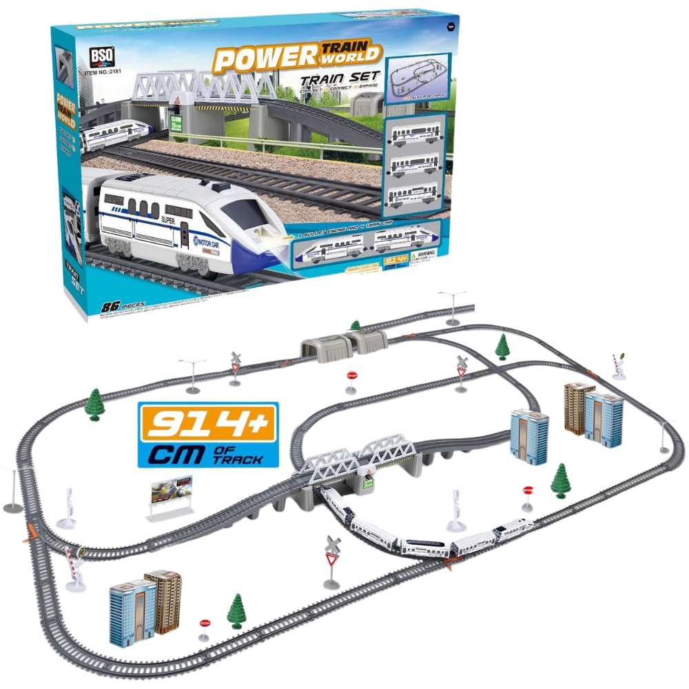 Trenulet electric cu pista, 86 de piese, sine, vagoane de pasageri si ...