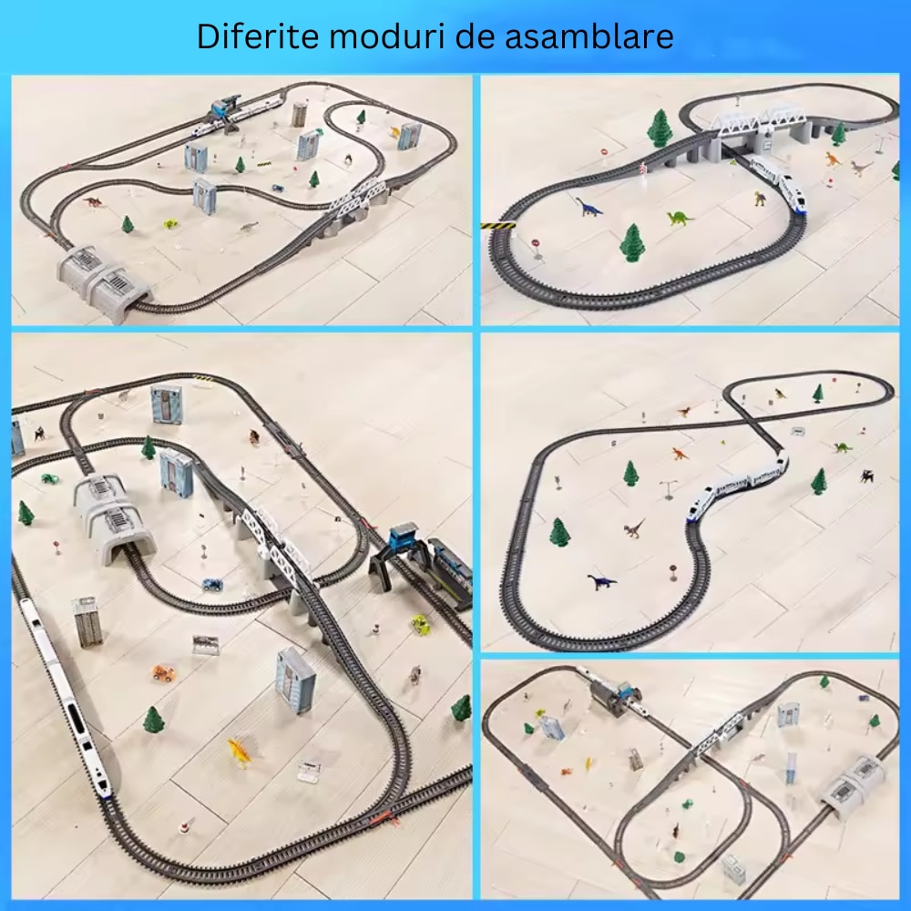 Trenulet electric cu pista, 86 de piese, sine, vagoane de pasageri si ...