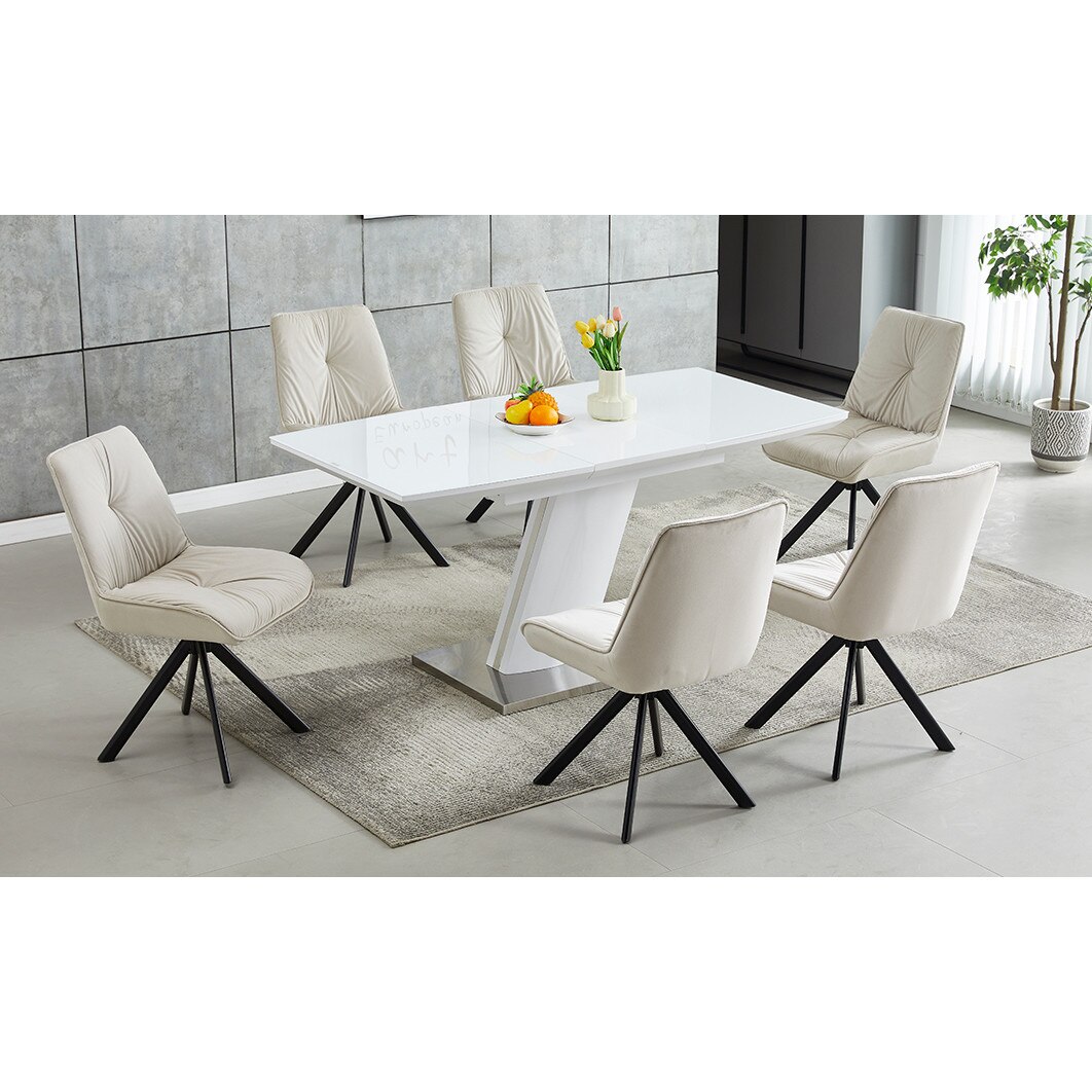 Set Masa Living Extensibila KJT380 Alb cu 6 Scaune KJC356 Bej - eMAG.ro