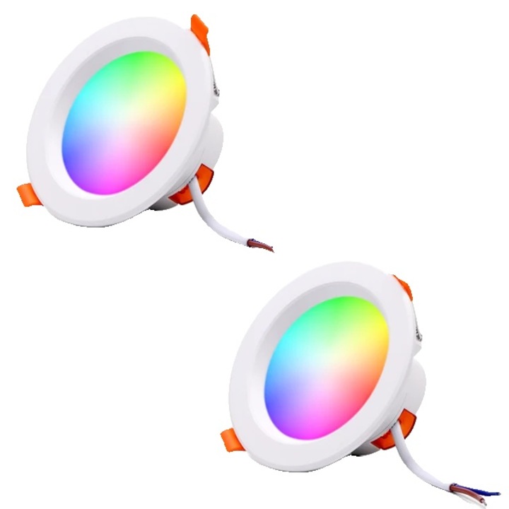Set 2 Spoturi, Control Inteligent WiFi si Bluetooth, RGB, 9W, 7.5cm ...