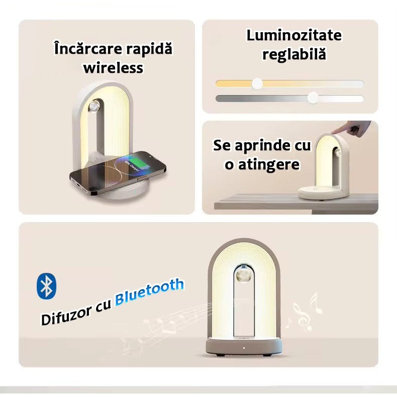 Lampa Wirless cu Incarcare Rapida Adolcef, 3 Tipuri de Lumina, Boxa ...