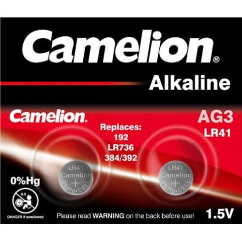 Set 2 baterii alkaline, AG3, LR736, LR41, 1.5V, Camelion - eMAG.ro