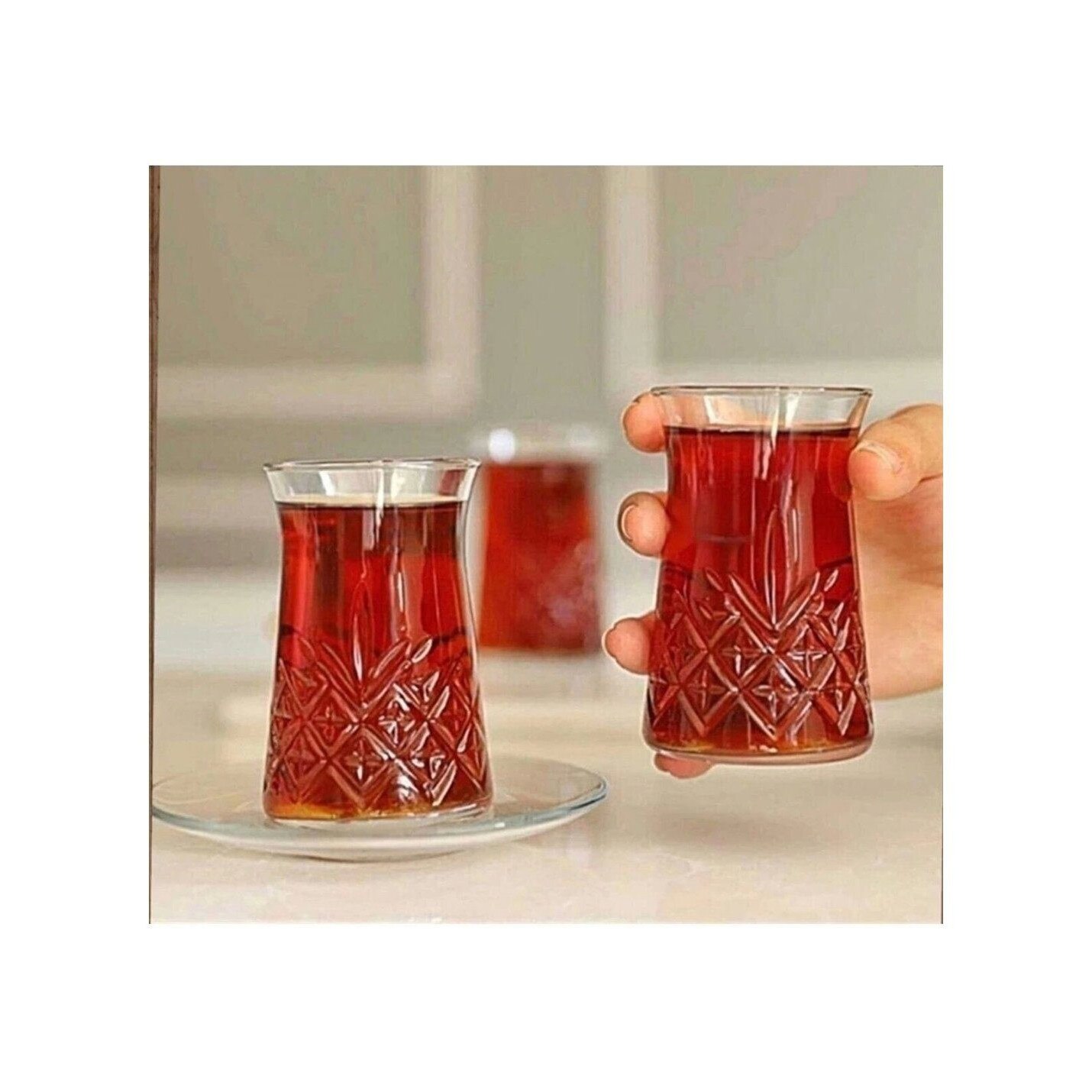 Set 6 pahare din sticla pentru ceai turcesc, Cay Bardagi, Pasabahce ...