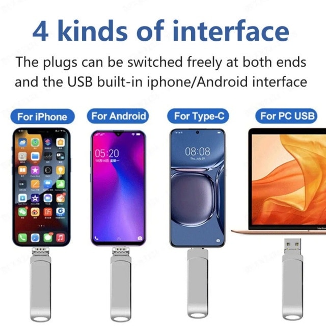 USB pendrive, JENUOS 4 az 1-ben, 1 TB, USB 3.0/USB-C/Lightning/Micro ...