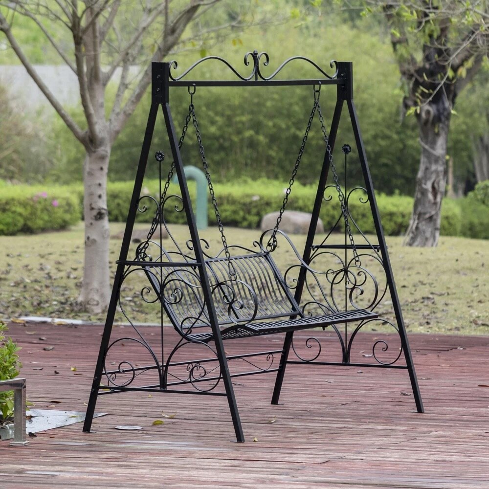 Balansoar de gradina, metal, 190x99x208 cm, Negru - eMAG.ro