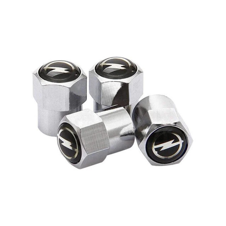 Set 4 capacele pentru ventil auto din aluminiu, Hexagon, Opel, Argint ...