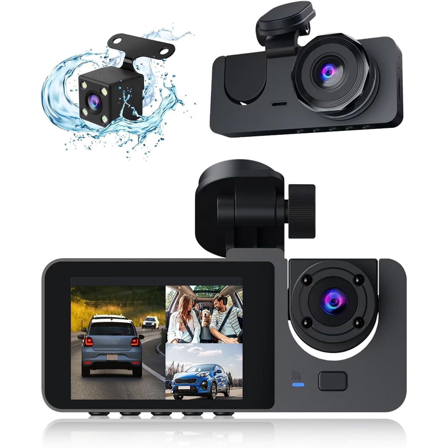 Camera tripla auto DVR slim, ecran LCD 2 inchi, Full HD, 3 lentile, 2 ...