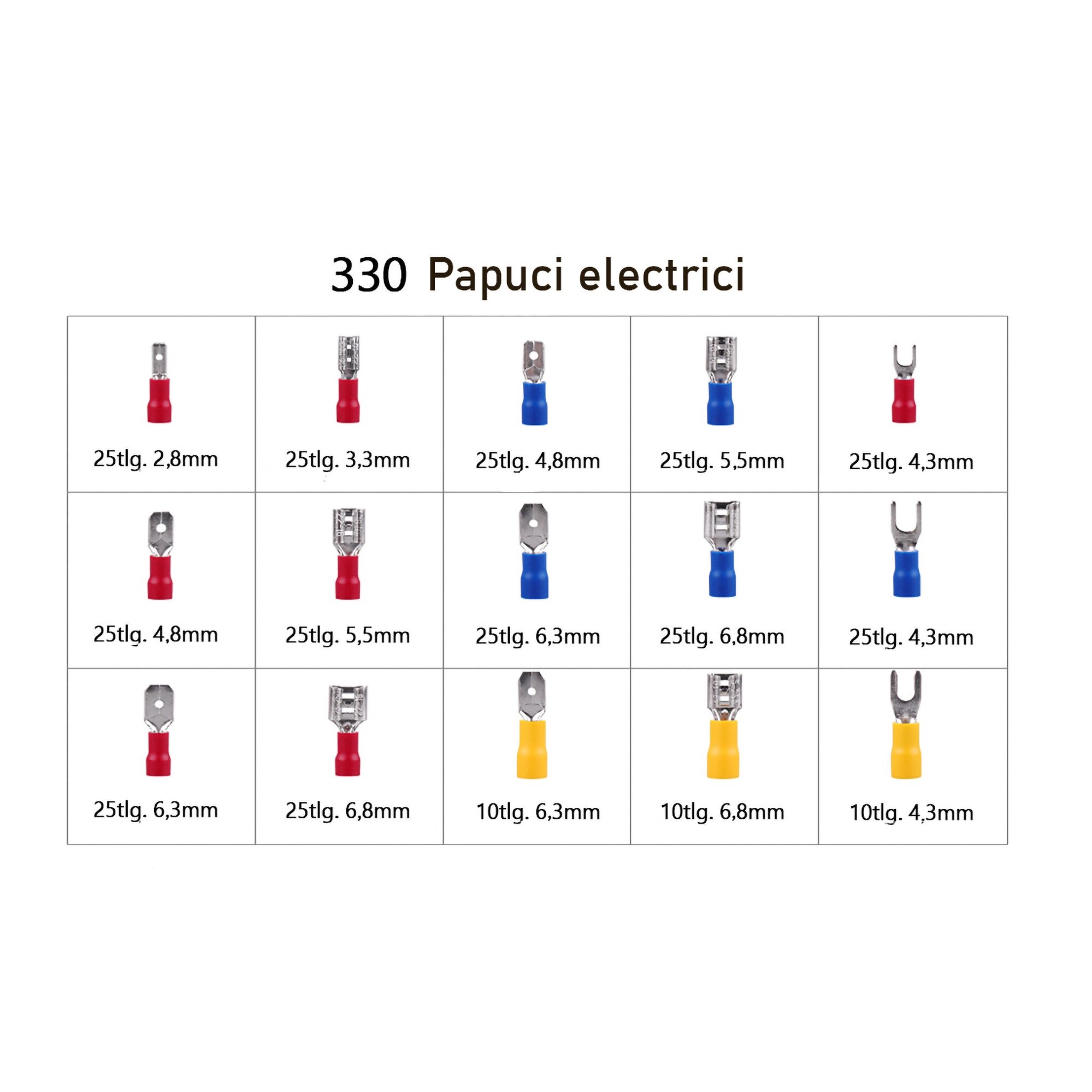 Set 330 papuci electrici, BYNOVIS®, Terminale de sertizare, Sortiment ...