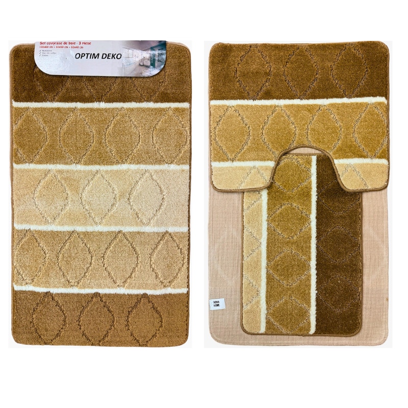 Set covoras de baie 3 piese, polipropilena, 100x60, 60x50, 40x60, Crem ...