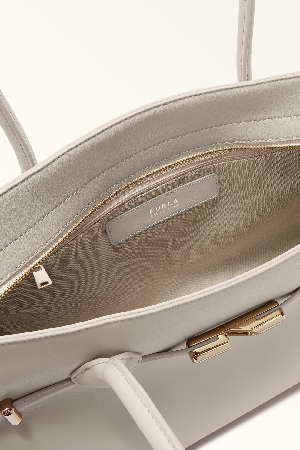 Furla, Geanta tote de piele Goccia, Alb fildes - eMAG.ro