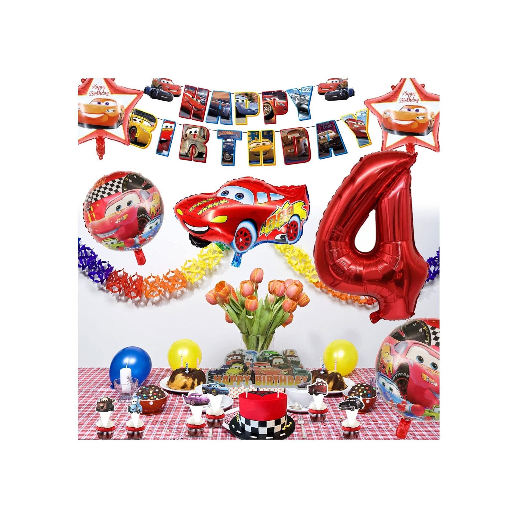 Set 32 decoratiuni petrecere Cars, 4 ani, include 5 baloane folie ...