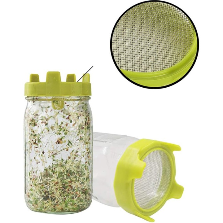 Capac germinare QttvbTna, inox, pentru borcane gura larga, suport ...