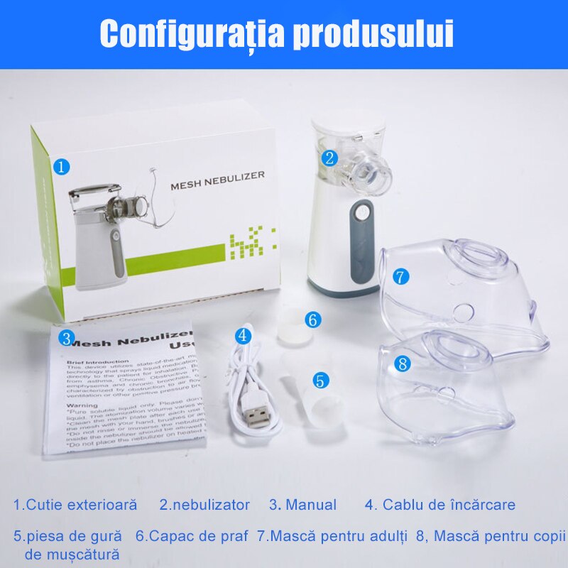 Aparat aerosoli Rqiurpn, Nebulizator Ultrasonic, Portabil, Ultra Silentios, Masca Adulti si ...