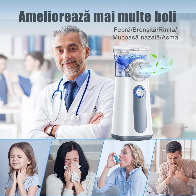 Aparat aerosoli Rqiurpn, Nebulizator Ultrasonic, Portabil, Ultra Silentios, Masca Adulti si ...