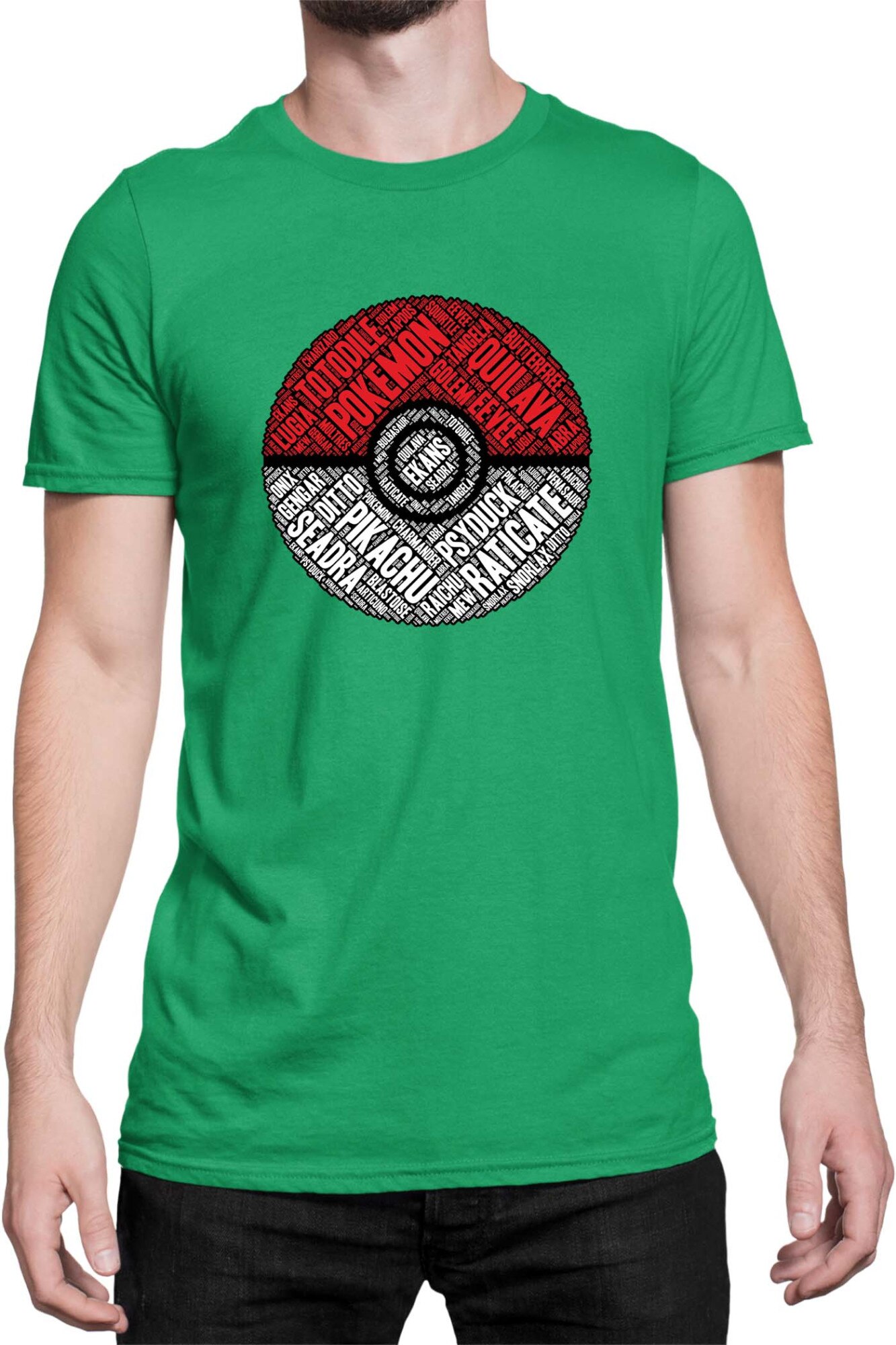 Мъжка тениска Japan Manga Anime Comics Tralala Pokemon Pokeball, Зелен ...