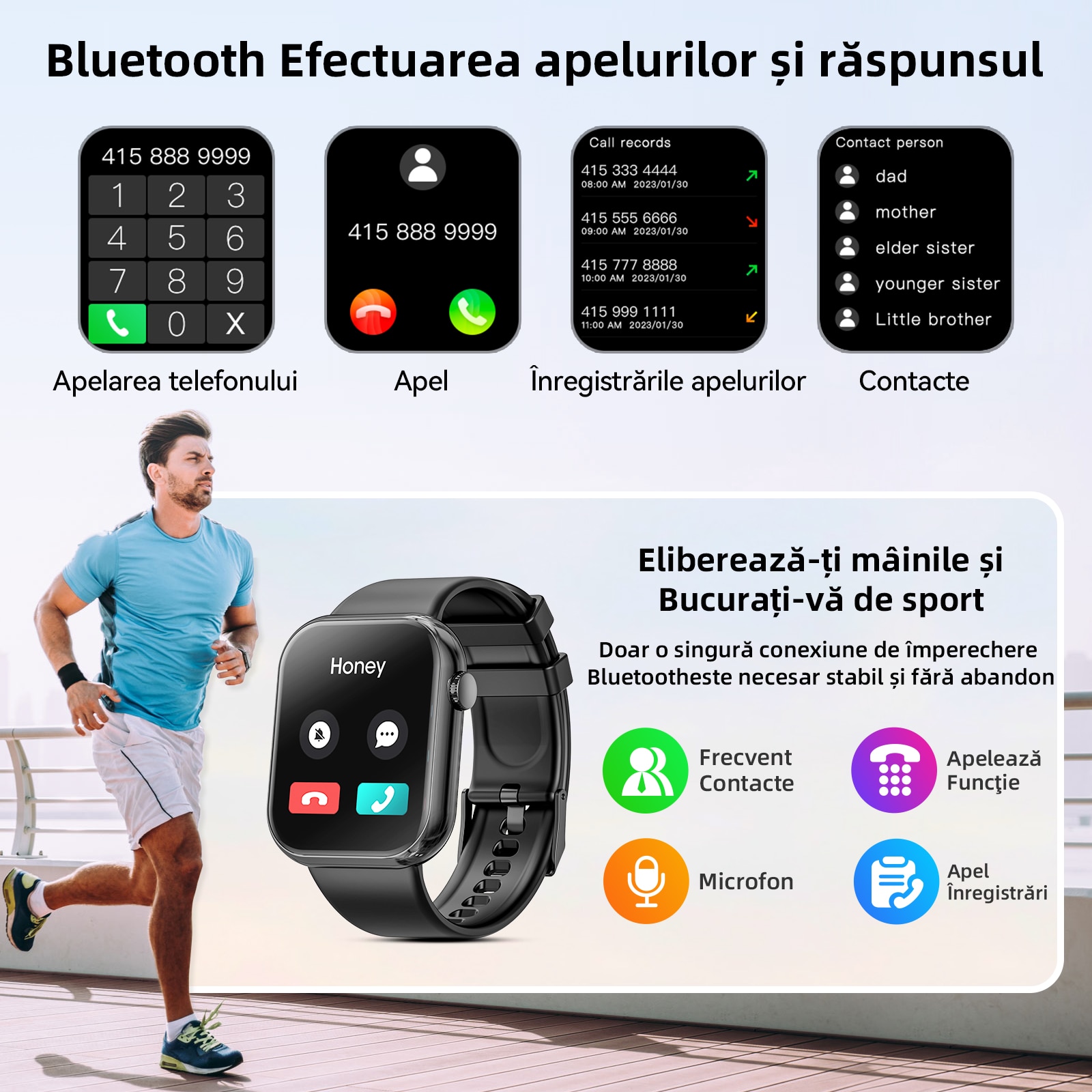 Ceas Smartwatch, Mingtawn, Model G20, Bluetooth Talk, Ecran de 1,85 ...