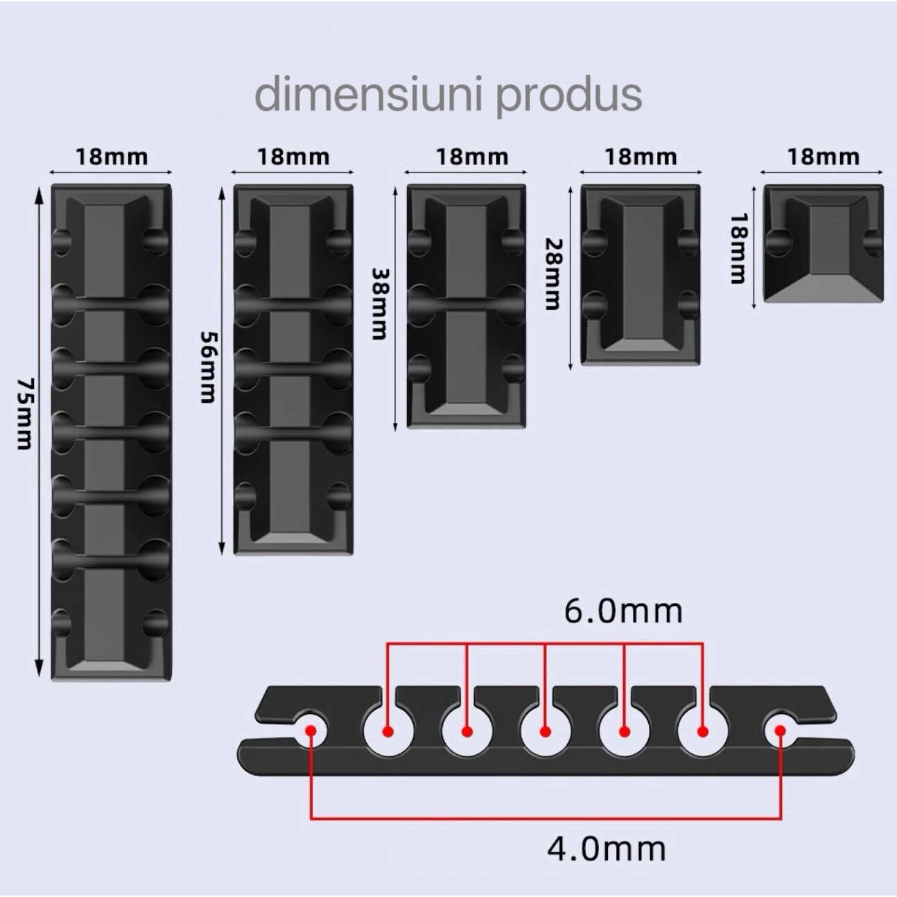 Organizator cabluri birou, Silicon, Negru, Pachet combinat de 5 ...