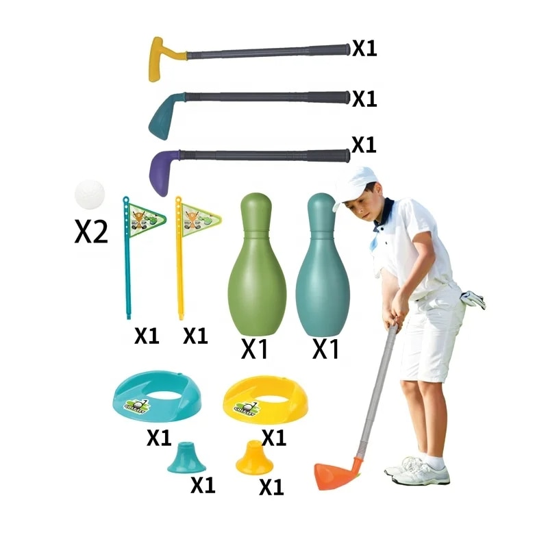 Set Mini Golf cu 3 Crosa si 2 Mingi, 2 Gauri, 2 popice, Multicolor ...
