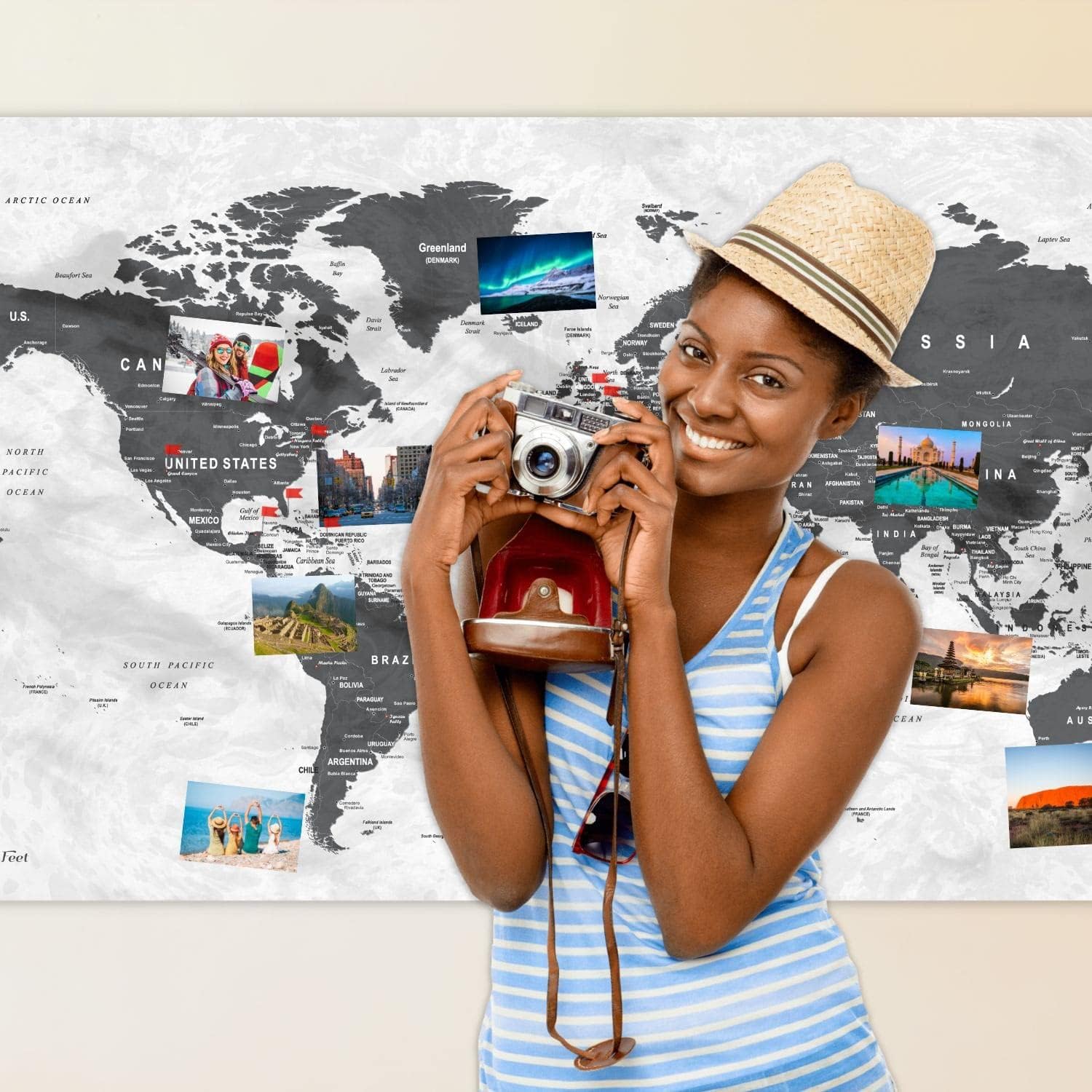 Harta lumii XXL, Itchy Feet, 130 x 70 x 0.5 cm, din textil, cu pinuri ...