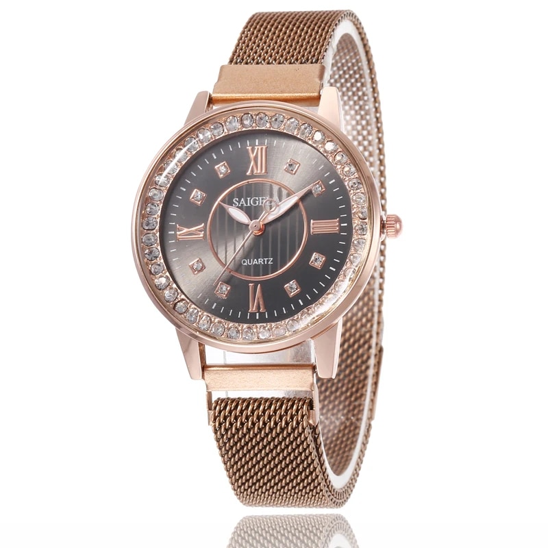 Ceas Dama Elegant Auriu cu negru cu bratara magnetica Sapphire ...