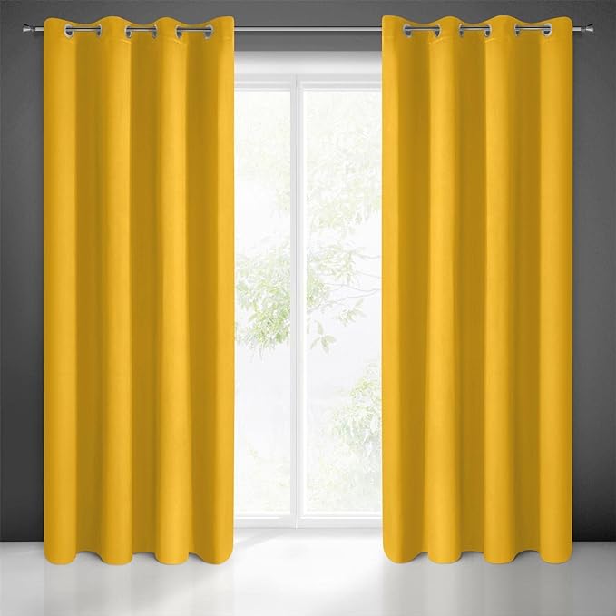 Set 2 draperii blackout, galben, lucrate pe inele tip capse, 2x150x240 ...