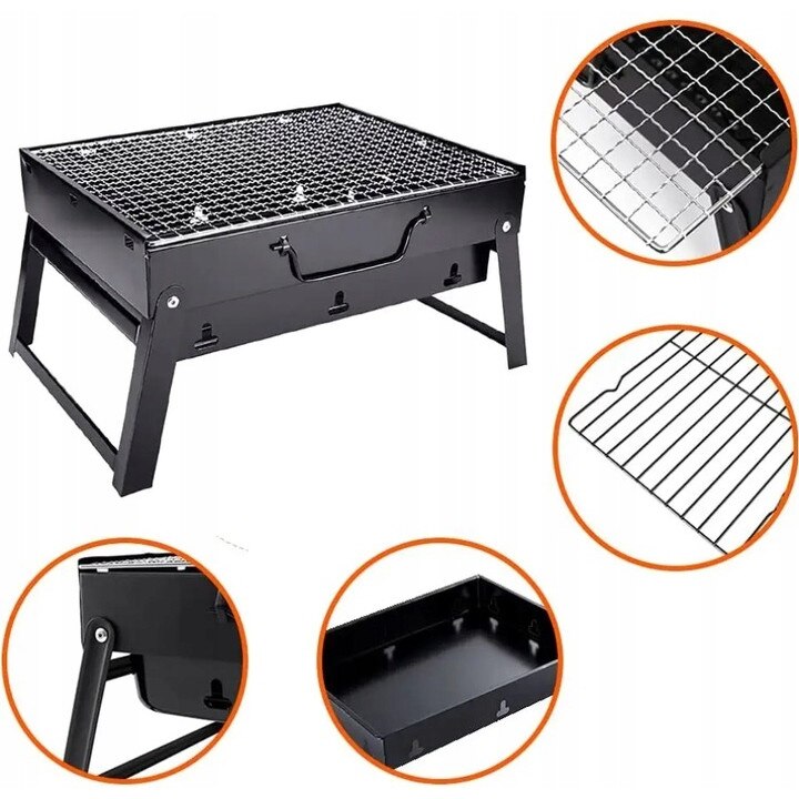 Gratar cu carbune, Evena, Metal, Negru, Pliabil, 36 x 27 x 20cm - eMAG.ro