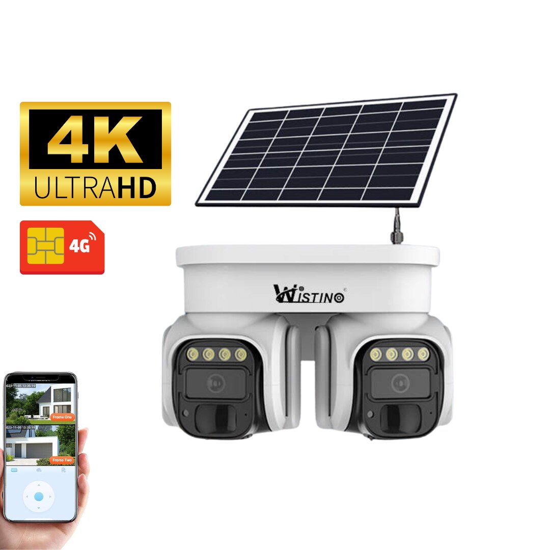 Camera de supraveghere 4G 4K, Panou solar 20W, 2 lentile 360, Detectie dubla, Control din ...