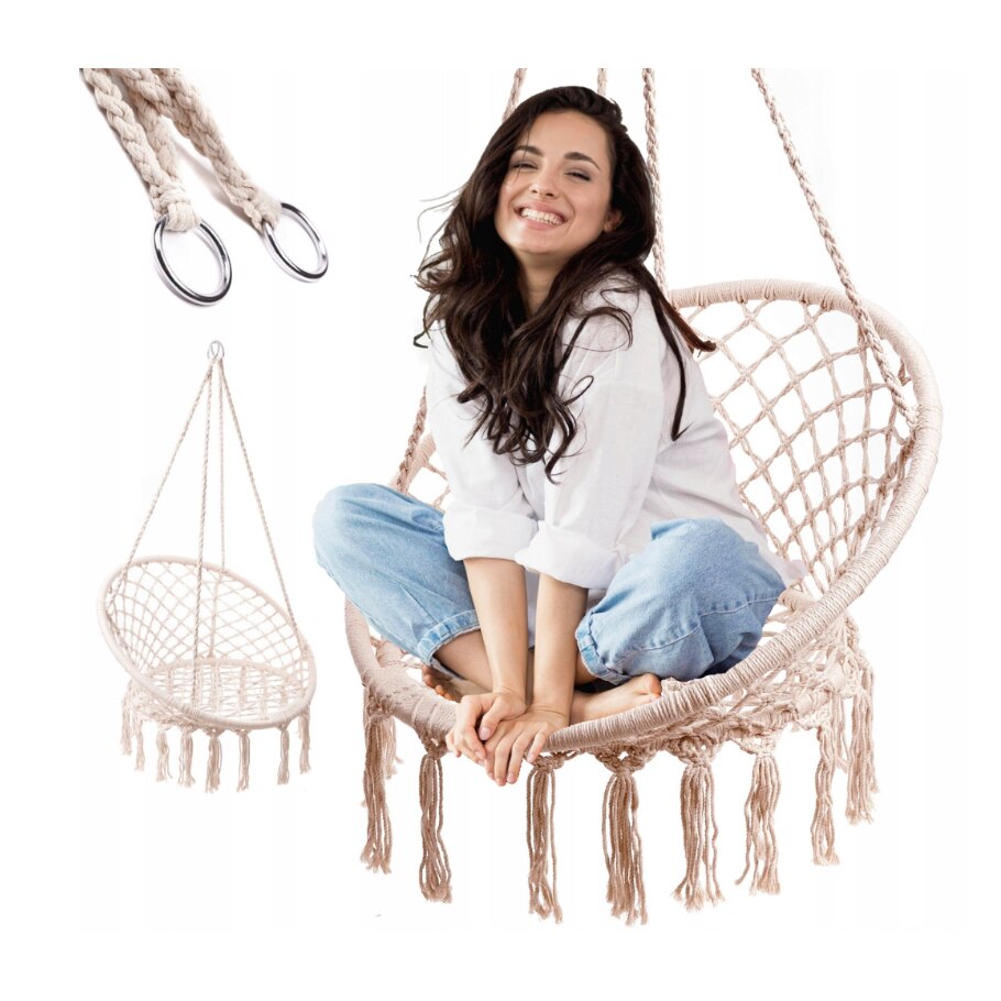 Leagan suspendat pentru interior/exterior cu spatar 80 cm Ecru - eMAG.ro