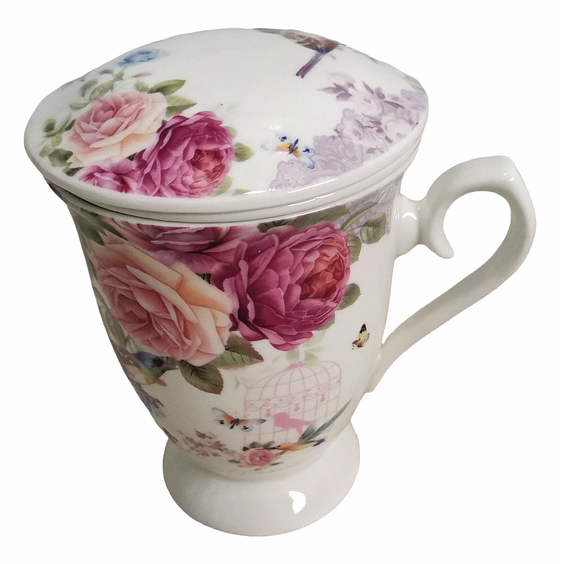 Cana ceai, volum 250 ml, cu infuzor si capac, model flori, ClauM, 16-6/ ...