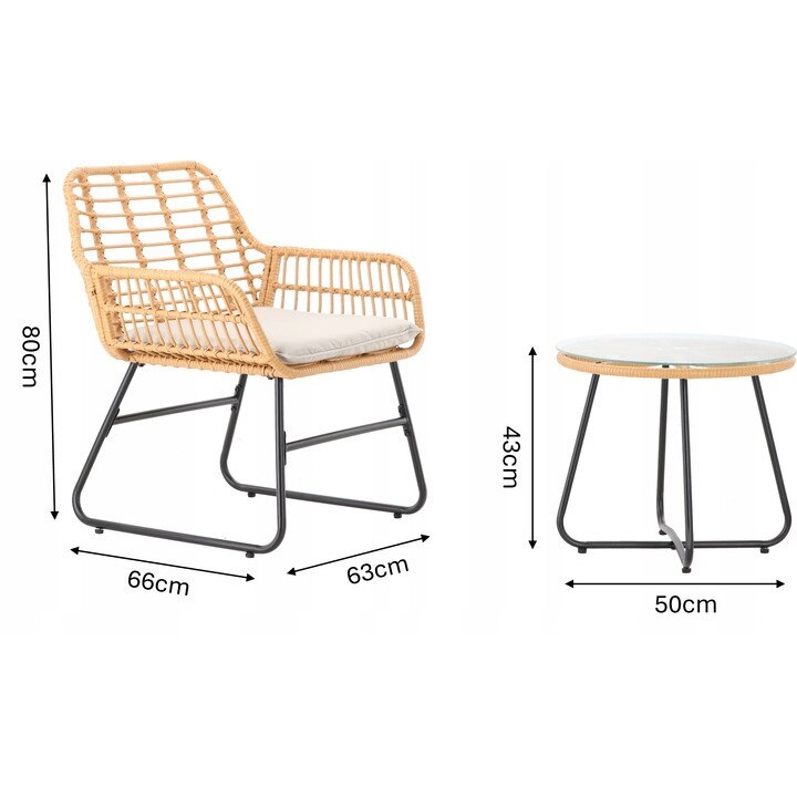 Set mobilier gradina din ratan, 2 scaune cu perne, 1 masa rotunda, maro ...