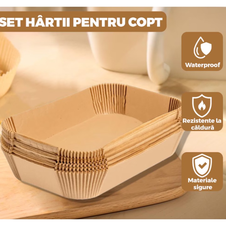Set 100 de hartii de copt forma dreptunghiulara pentru Airfryer - eMAG.ro