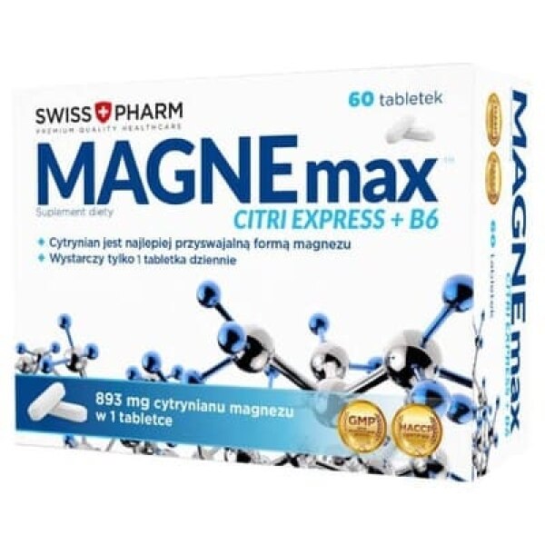 Supliment alimentar SWISSPHARM Magnemax Citri Express + B6, magneziu si vitamina B6, 60 tablete ...