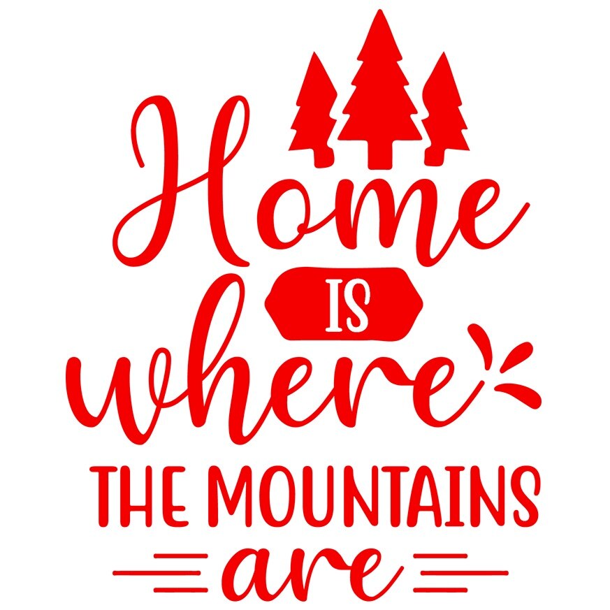Sticker Exterior cu brazi si textul "Acasa este acolo unde sunt muntii", Vinyl Rosu, 90 cm - eMAG.ro