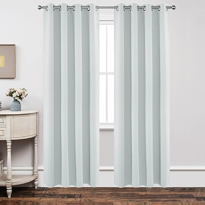 Set 2 draperii full blackout, gri argintiu, lucrate pe inele tip capse ...