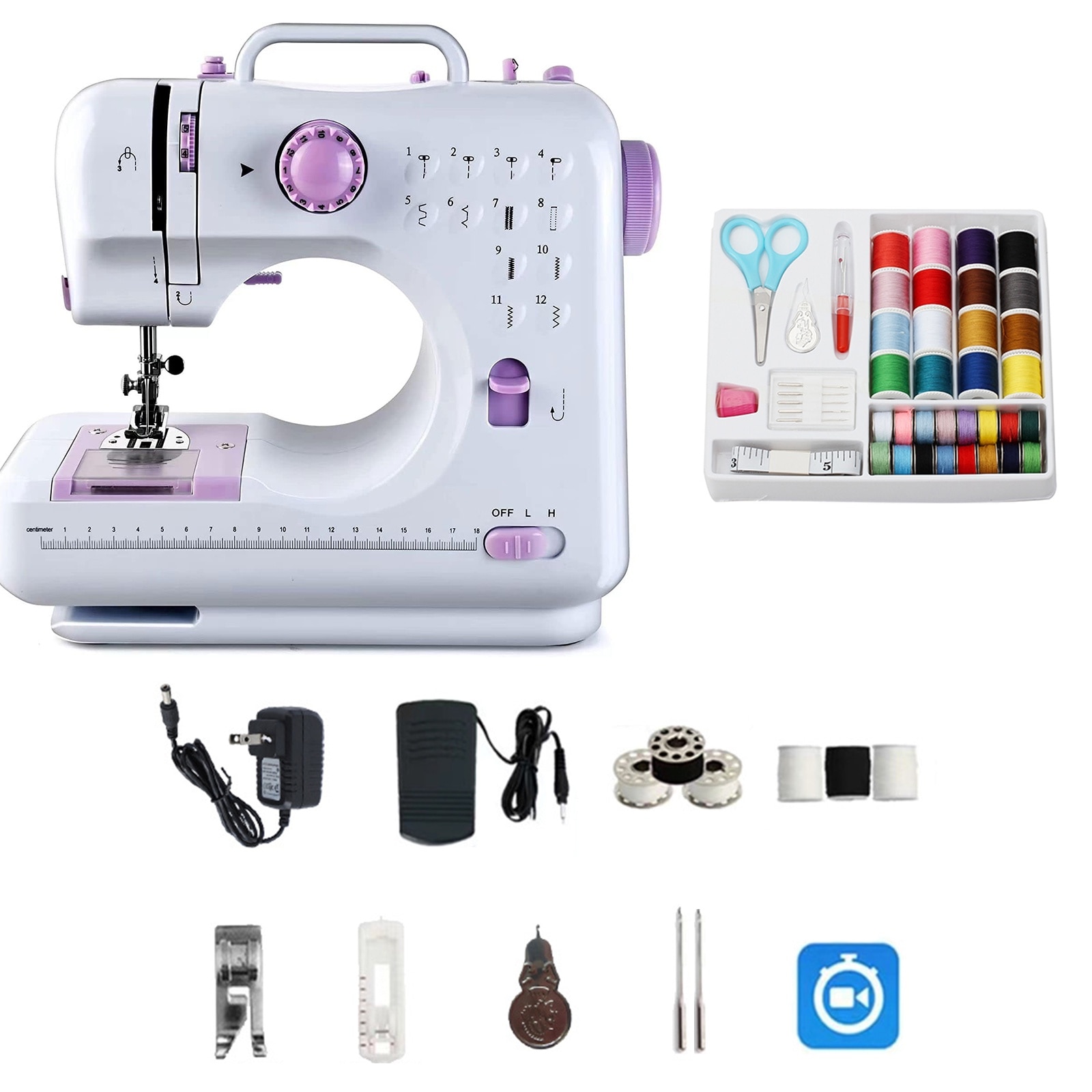 Set masina de cusut, SINBINTA, Accesorii incluse, Iluminare LED, Pedala ...