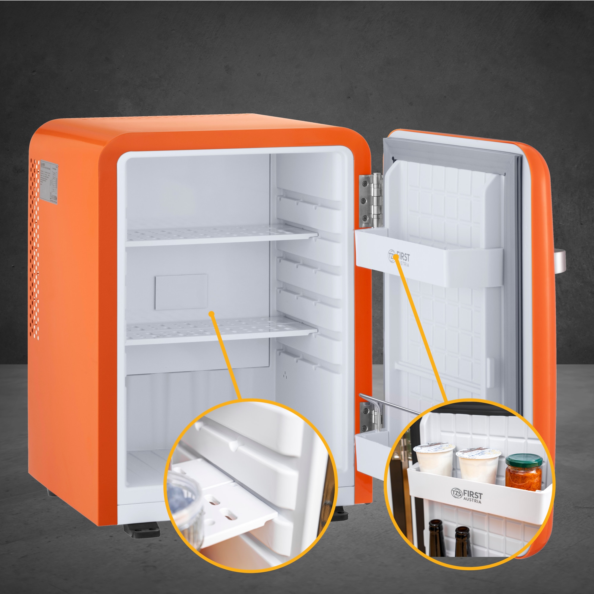 Retro mini frigider TZS First Austria 40L orange – minibar silentios ...
