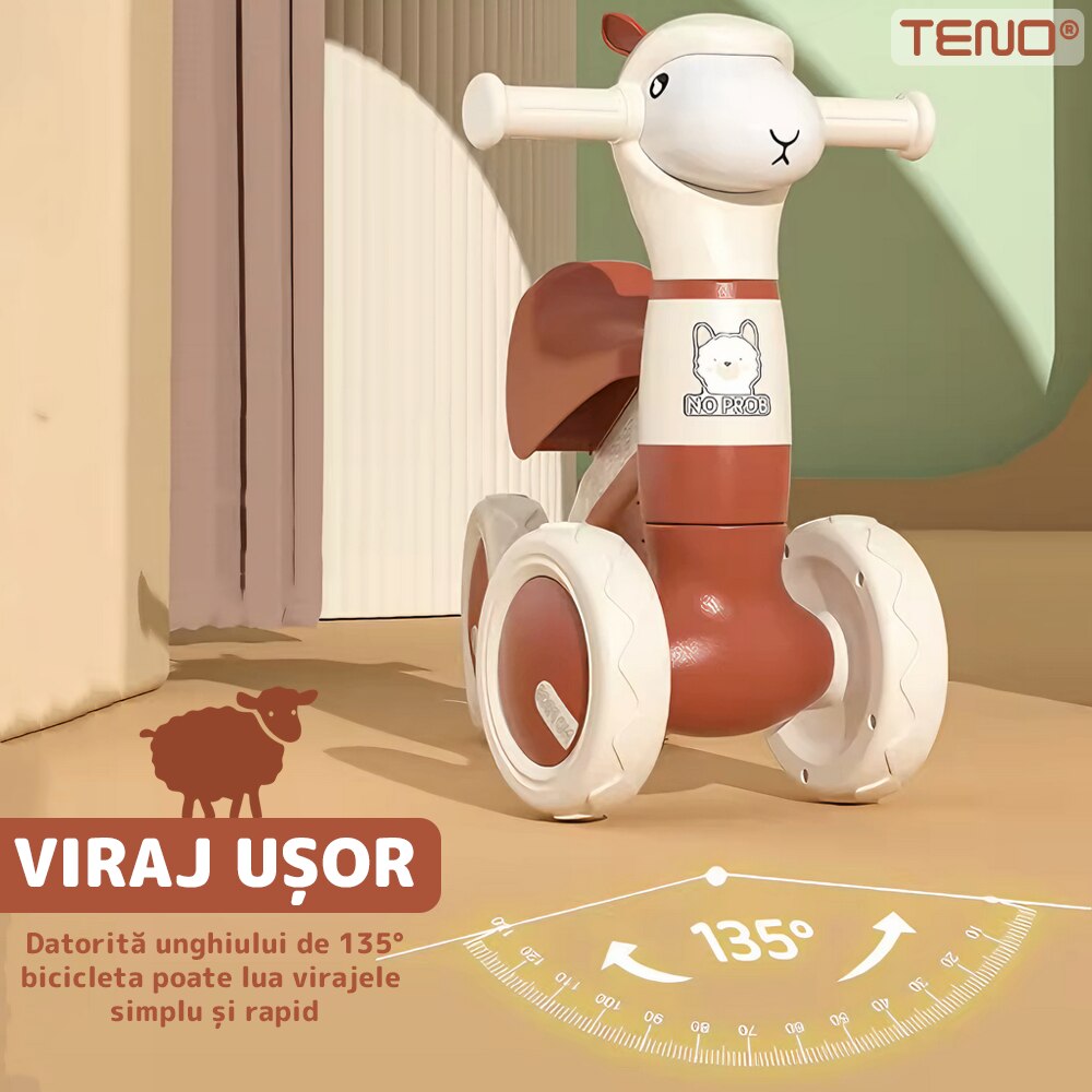 Bicicleta cu 4 Roti fara Pedale Oita Teno®, structura stabila, cap ...