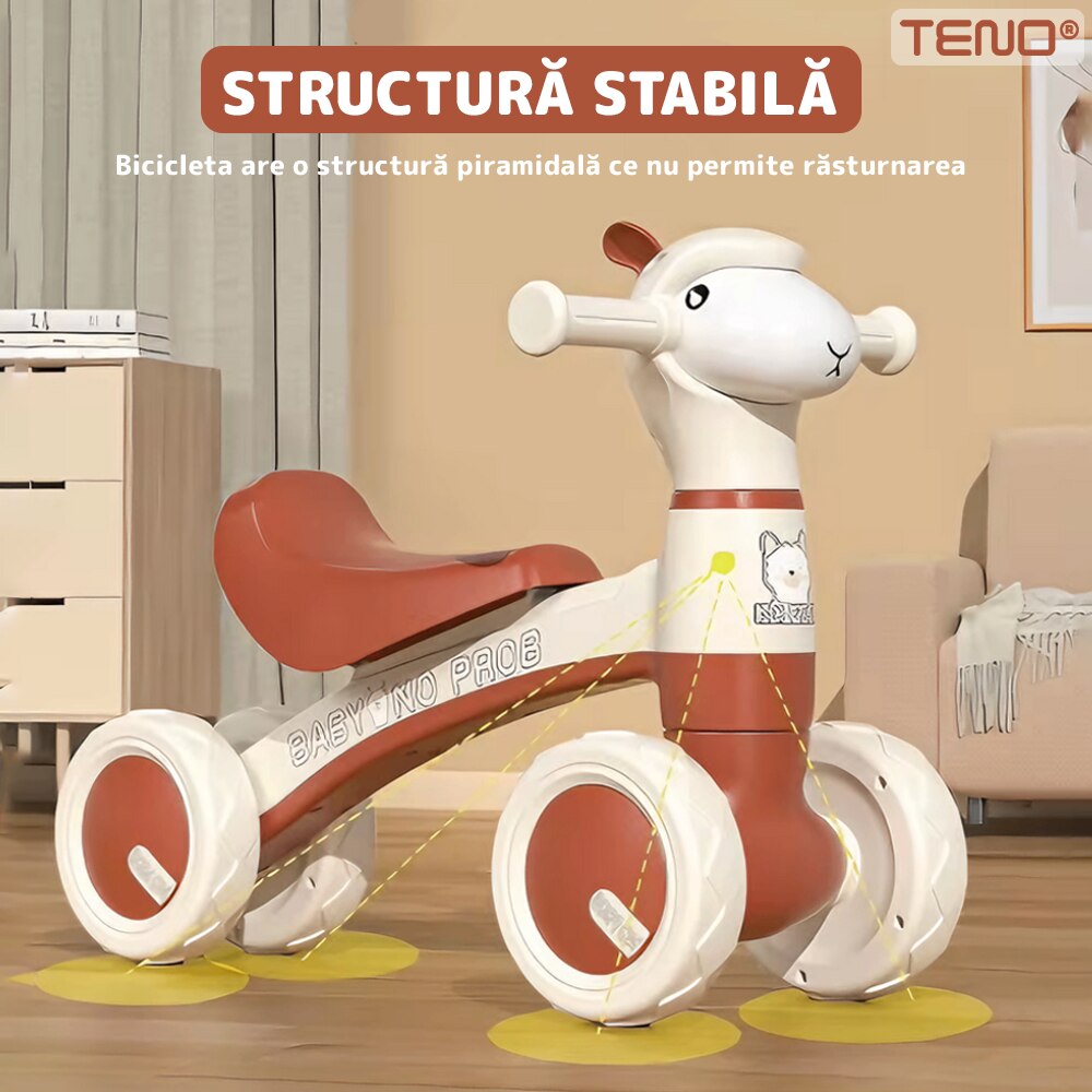 Bicicleta cu 4 Roti fara Pedale Oita Teno®, structura stabila, cap ...