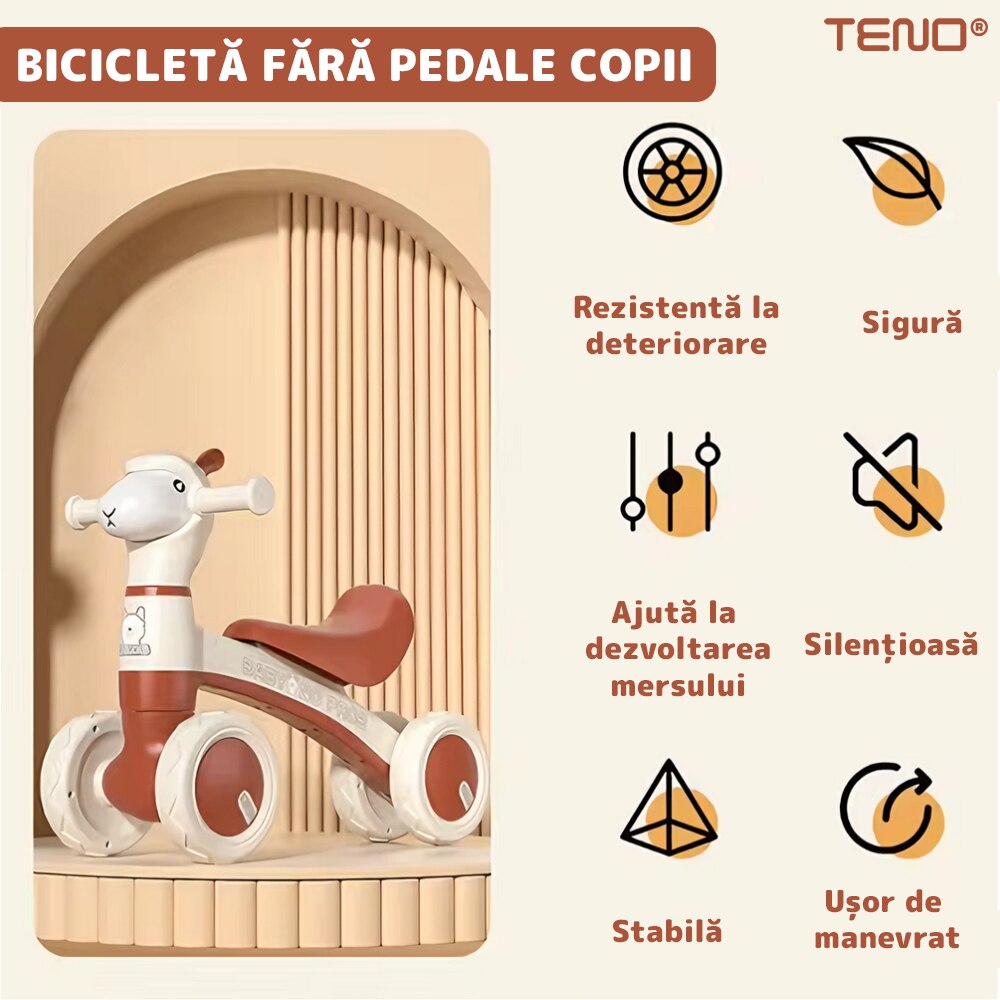 Bicicleta cu 4 Roti fara Pedale Oita Teno®, structura stabila, cap ...