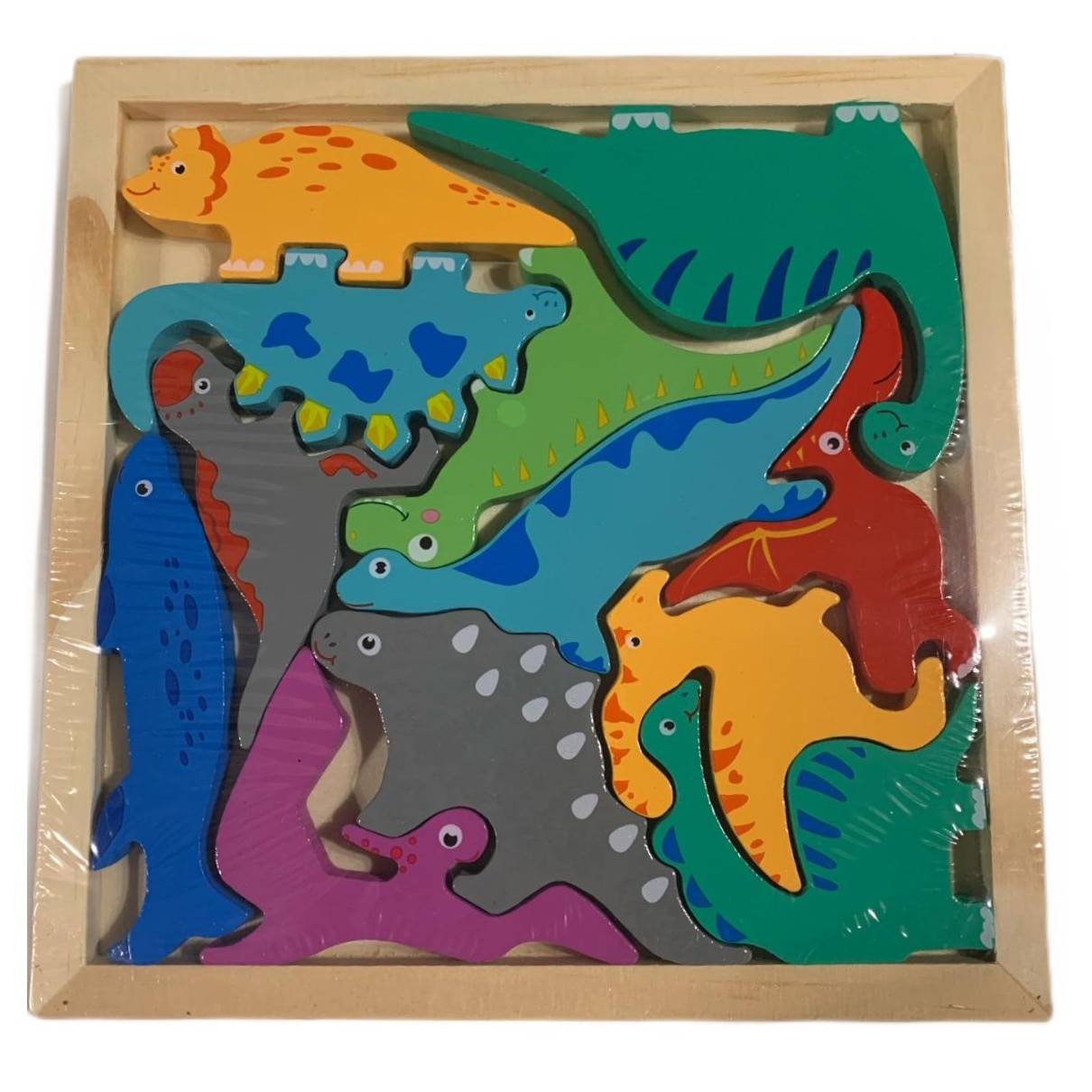 Joc de lemn, tip puzzle cu mini dinozauri, 12 piese, multicolor - eMAG.ro