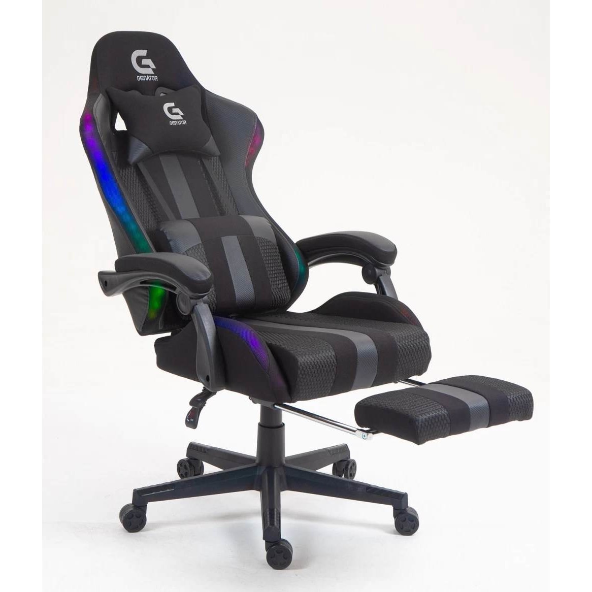 Scaun gaming, sistem iluminare banda LED RGB, masaj in perna lombara ...