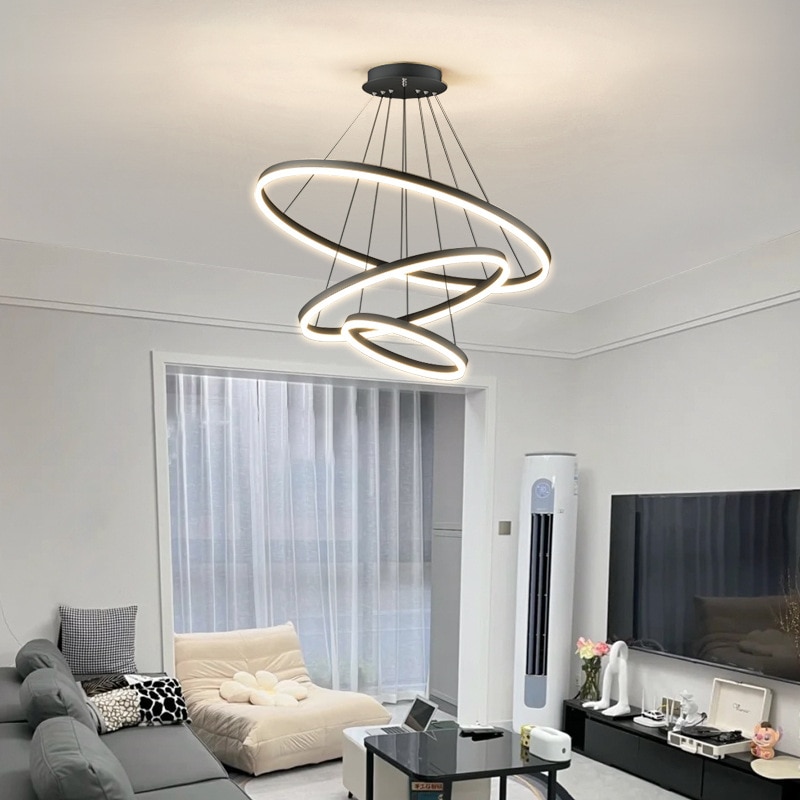 Lustra Led, 3 Cercuri Rotunde, Negru, 74W - eMAG.ro
