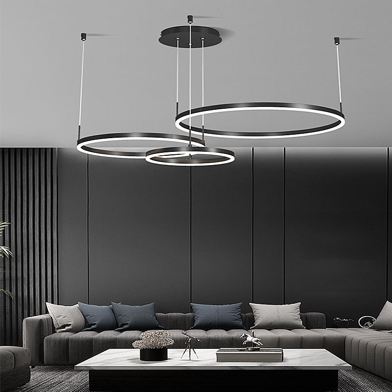 Lustra Led, 3 Cercuri Suspendata, TrioBeam, Negru, 40*60*80 cm, 104W ...