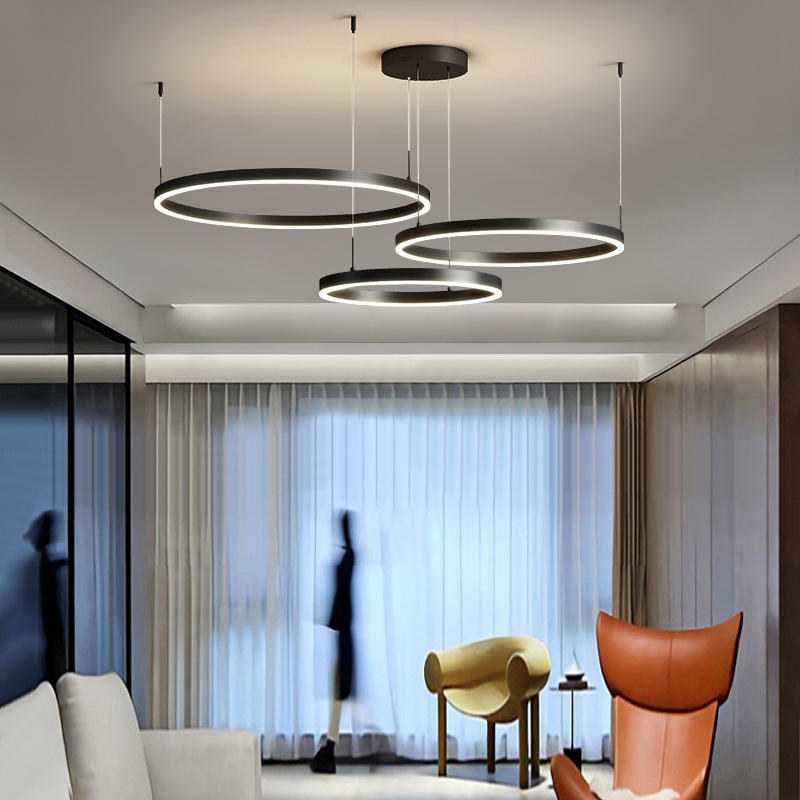 Lustra Led, 3 Cercuri Suspendata, TrioBeam, Negru, 40*60*80 cm, 104W ...