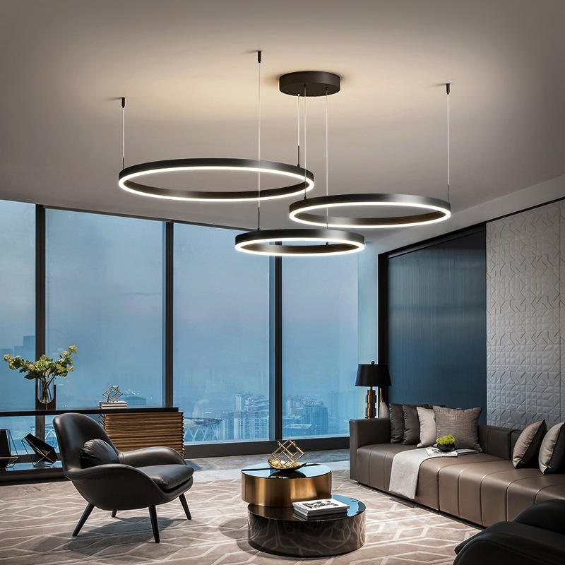 Lustra Led, 3 Cercuri Suspendata, TrioBeam, Negru, 40*60*80 cm, 104W ...