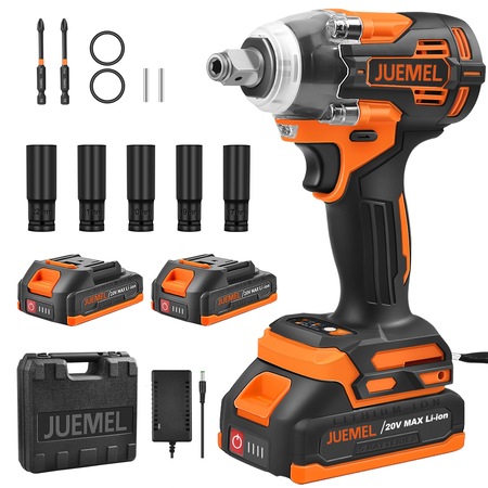 1/2" és 1/4" ütvecsavarozó kulcs, JUEMEL, M6004B, 20V, 4 Ah, 350 Nm, 2 ...