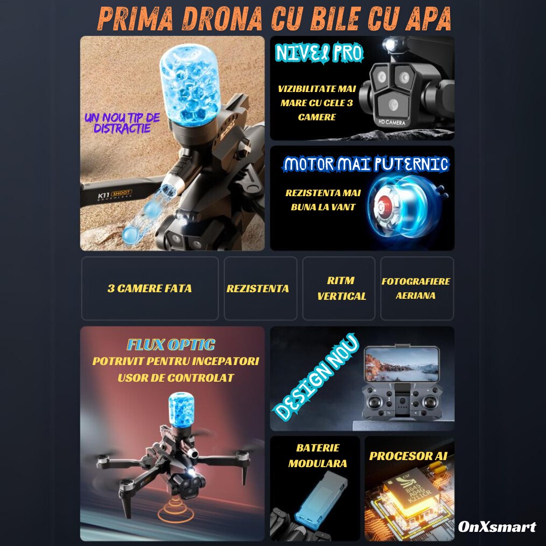 Mini Drona cu pistol cu bile de apa OnXsmart, Filmare si Fotografiere ...