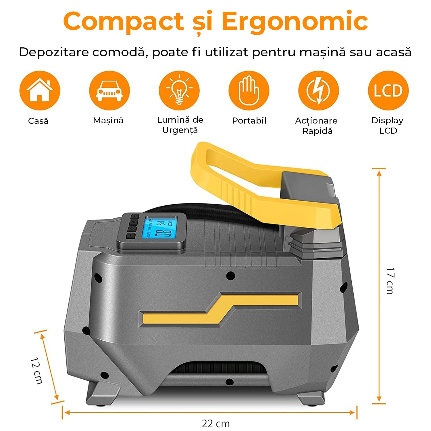 Compresor Auto Portabil Elindor® cu Afisaj Digital, Oprire Automata ...