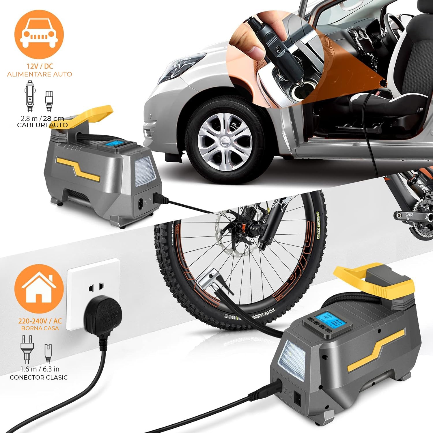 Compresor Auto Portabil Elindor® cu Afisaj Digital, Oprire Automata ...