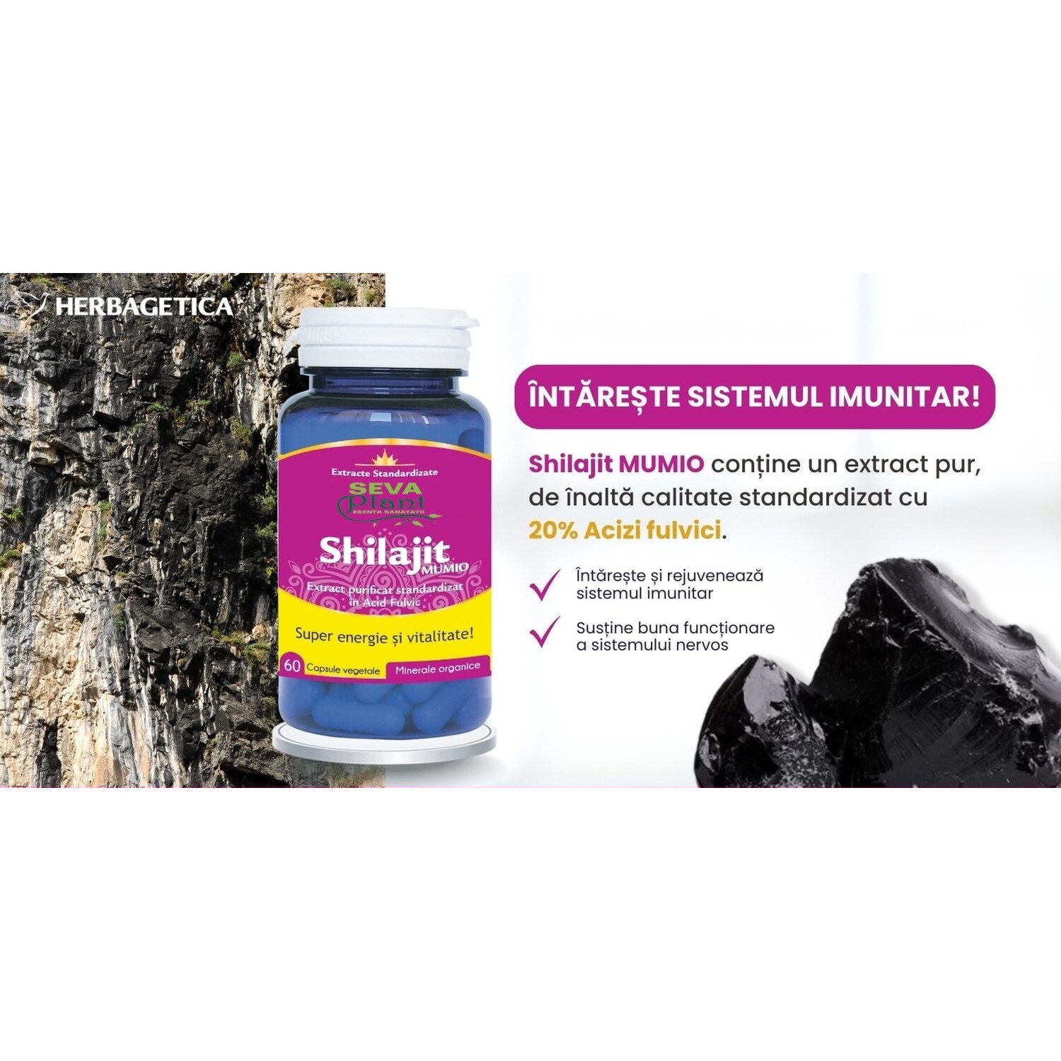Supliment Shilajit (Mumio) 450mg extract purificat standardizat in Acid ...